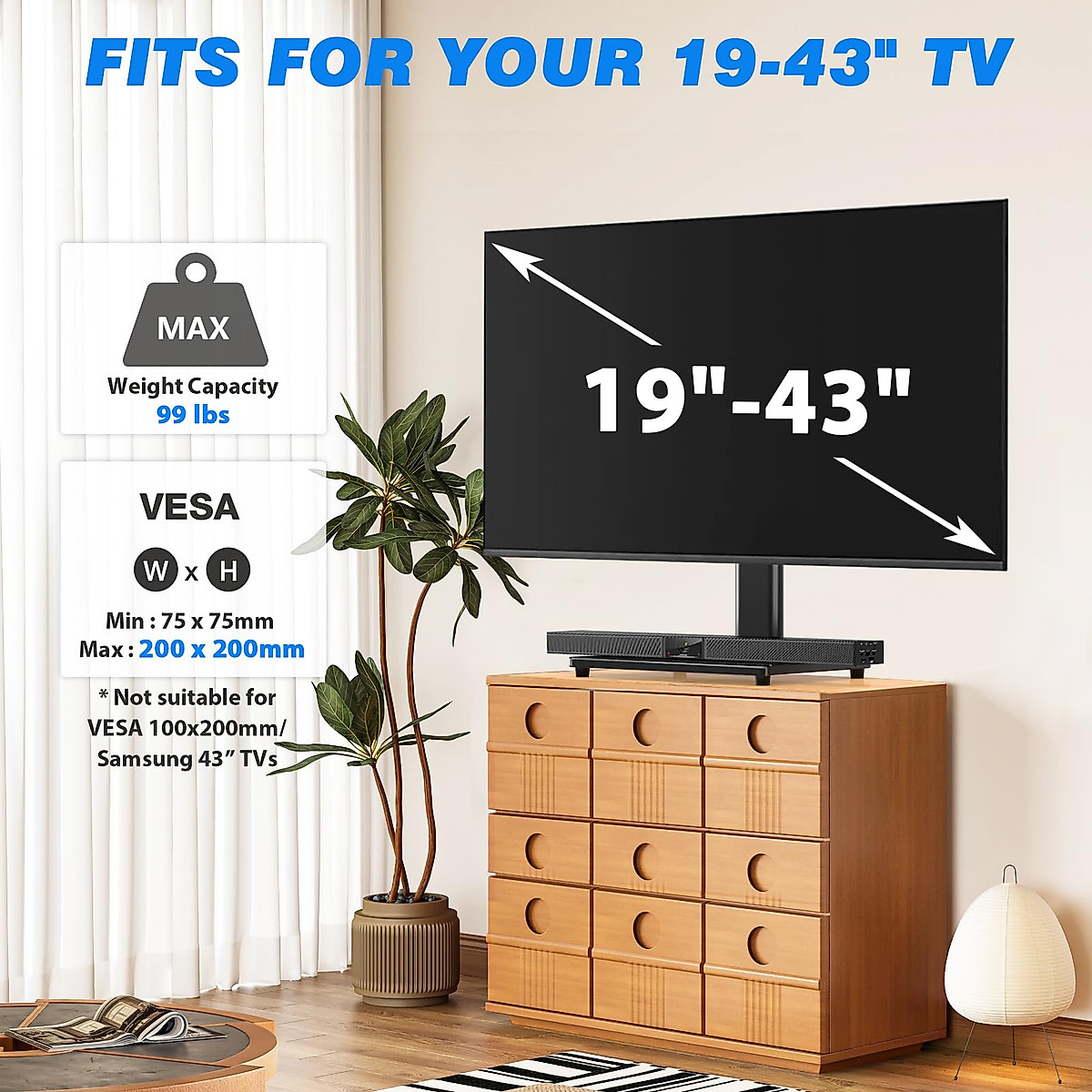 Rfiver Universal Swivel Tabletop TV Stand for Flat Screens 23 24 26 32 39 40 42 43 Inch, Heavy Duty Center Pedestal Stand Replacement with Black Tempered Glass Base and Height Adjustable Mount
