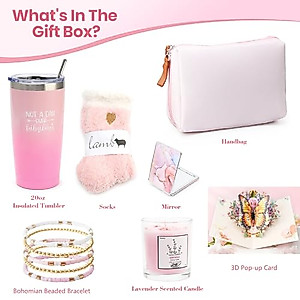 20oz Insulated Tumblers with Lid & Straw, Makeup Bag, 7oz Scented Candles Birthday Gifts Sets for Women, Care Package for Women Gifts Rose Scented Candles, Get Well Soon Gifts Baskets for Women