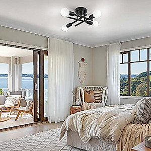 SunRider Industrial 4-Light Semi Flush Mount Ceiling Light Fixture, Modern Farmhouse Lighting Matte Black, Rustic Sputnik Chandelier Ceiling Lamp for Kitchen Bedroom Living Room, Bulbs Not Included