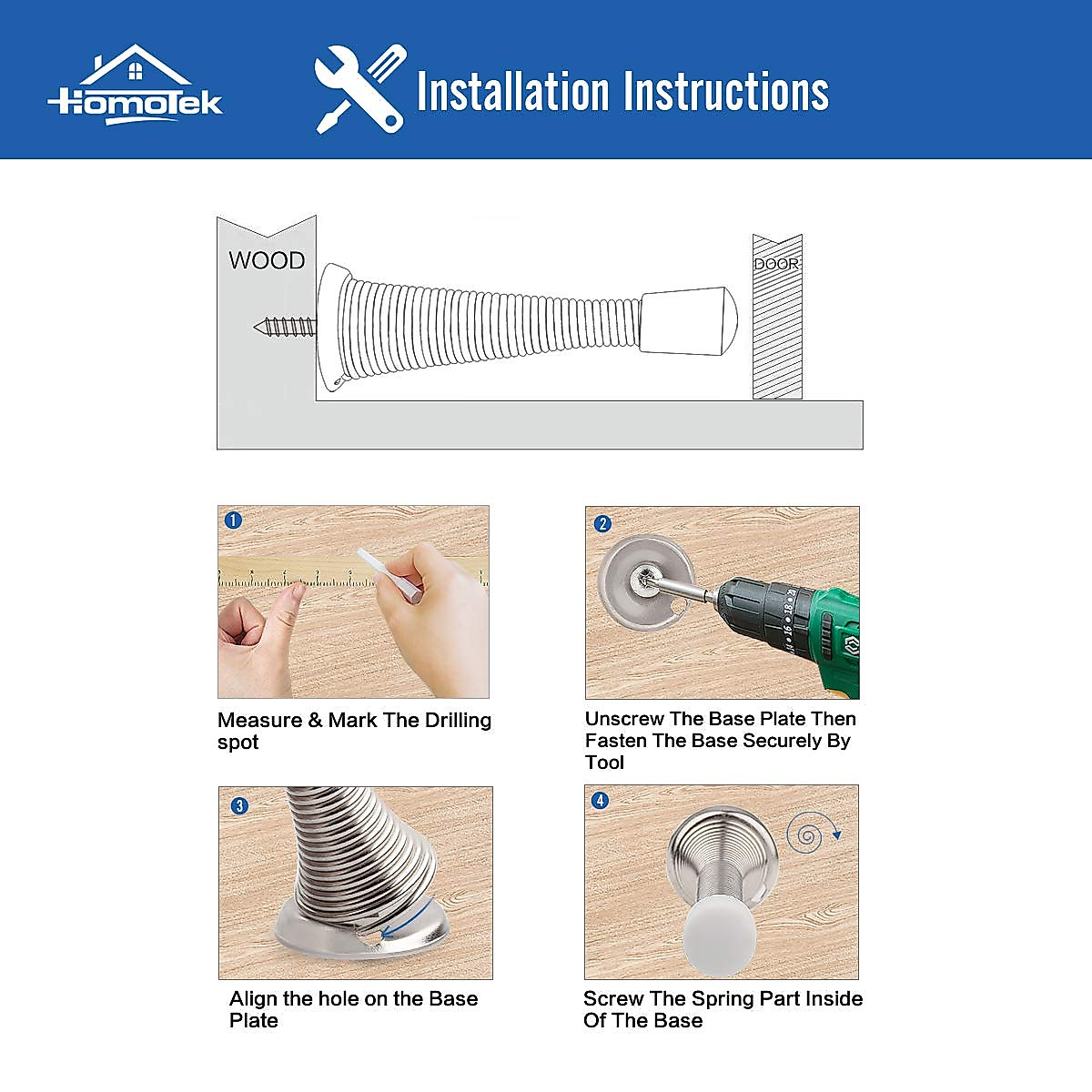 HOMOTEK 12 Pack Spring Door Stopper with Rubber Bumper 3-1/8" Flexible Spring Heavy Duty Wall Door Stop Low Mounted Door Bumper for Home (Upgrade Black)