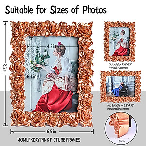 MOMLKFDAY Gold 5x7 Picture Frames Vintage Photo Frame Rose Gold Flower Leaf with Glass Front Antique Picture Frame for Tabletop Wall Hanging (Rose Gold-5x7)