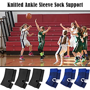 Loopeer 6 Pairs Kid Compression Ankle Brace Knitted Ankle Sleeve Breathable Ankle Support Socks Plantar Fasciitis Braces for Girls Boys Kids Sprained Ankle Running Fitness, Blue and Black