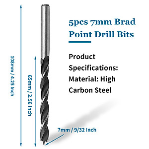 Bivethoi 5pcs 7mm Drill Bit Brad Point Drill Bits for Woodworking, Wood Drill Bits High Carbon Steel Drilling Tool, Metric Drill Bits for Softwood Hardwood Plywood Acrylic Plastic