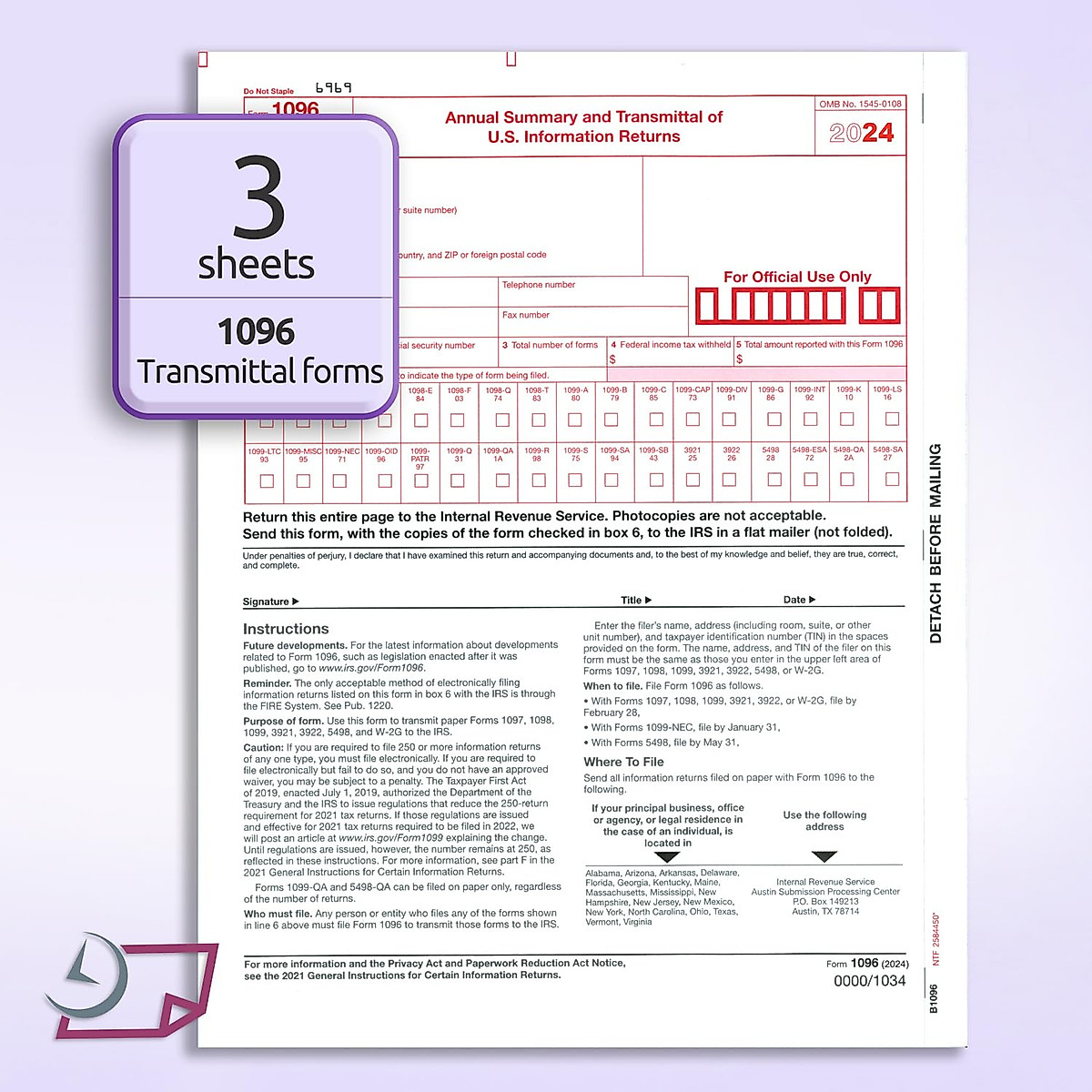 NextDayLabels - 1099-NEC Forms for 2024, 4-Part Tax Forms, Vendor Kit of 50 Laser Forms and 50 Self-Seal Envelopes, Forms Designed for QuickBooks, TFP and Other Accounting Software