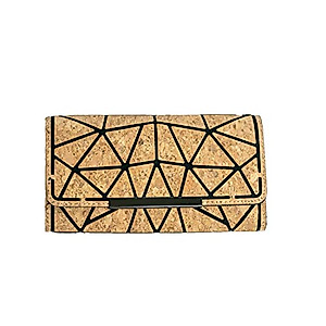 Cork Clutch Geometric Wallet Three Fold Minimalist Purse Slim Card Holder Eco Friendly Natural,Tan and Black