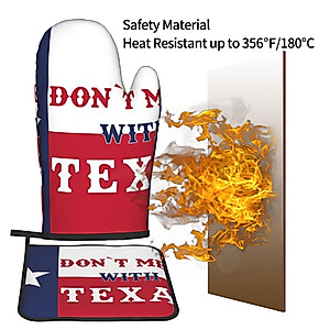 Don't Mess with Texas Flag Oven Mitts and Pot Holders Sets,Heat Resistant Non Slip Kitchen Gloves Hot Pads for Cooking BBQ Baking Grilling