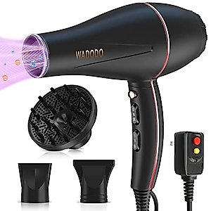 WADODO Ionic Hair Dryer, 2200W Professional Blow Dryer Fast Drying Travel Hair Dryer with Diffuser, AC Motor Constant Temperature Low Noise Ion Hair Dryers Curly Hairdryer Blowdryer for Women Men