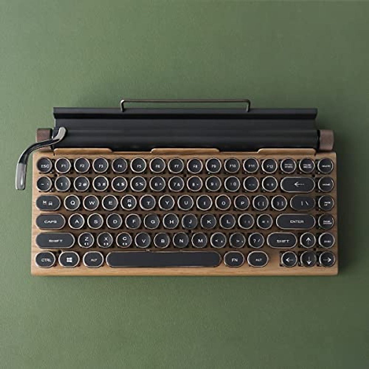 SUEHIODHY Retro Typewriter Keyboard Bluetooth5.0 LED Backlit Mechanical Keyboards 83keys Blue Switch with Stand Wired Punk Style Keyboard for Tablet/Desktop/Laptop/Cell Phone (Wood)