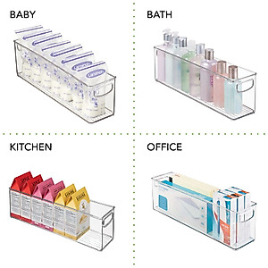 mDesign Plastic Home Closet Organizer - Basket Storage Holder Bin with Handles for Bedroom, Bathroom, Cabinet Shelves, Entryway, and Hallway - Holds Sweaters, Purses - Ligne Collection - 4 Pack, Clear