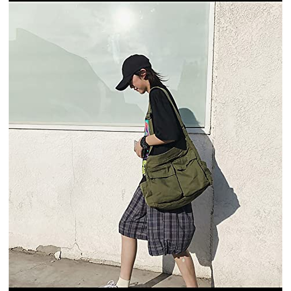 Women's Canvas Hobo Bag Large Crossbody Messenger Bag with Multiple Pockets Shoulder Shoulder Tote Bag for Men Green