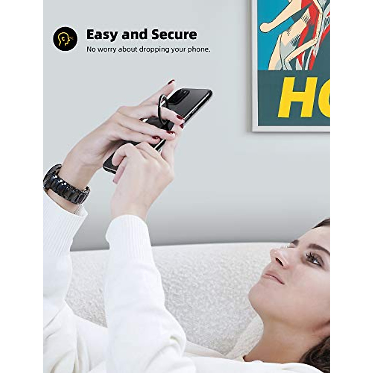 Cell Phone Ring Holder Finger Stand - Lamicall Phone Kickstand, Metal Grip Hook Work with Magnetic Car Mount, Compatible with iPhone 14 13 12 Mini 11 Pro Xs Max XR X 8 Plus, Smartphone Accessories BLK