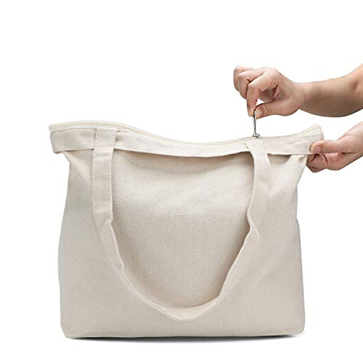 Segarty 6 Packs Canvas Tote Bag with Zipper, 16x15 inch Bags with Handle Reusable Washable Grocery Shopping Bags Plain Bags for Women Teacher Kids DIY Art Crafts Painting Embroidery Decoration
