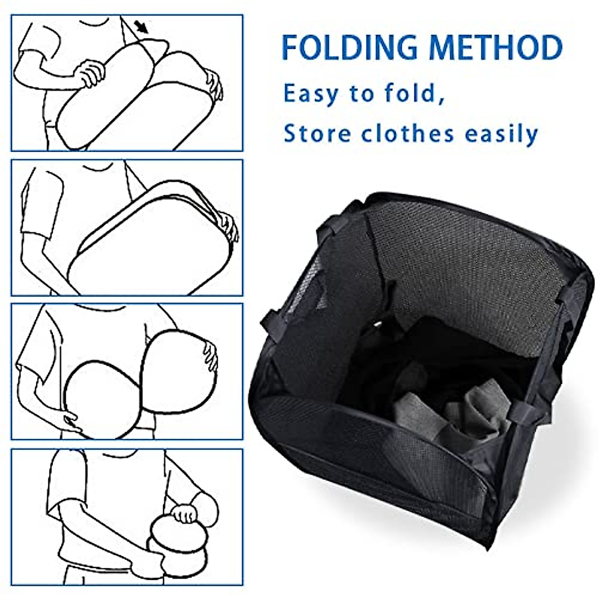 3 Pack Mesh Pop-Up Laundry Hamper, Large Dirty Clothes Baskets w Handles & Side Pocket, Collapsible Washing Laundry Basket, Portable Hamper Bag for Storage Travel (Black)