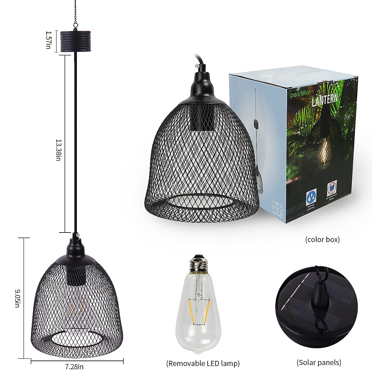 Solar Hanging Lantern, Outdoor Waterproof Solar Chandelier Pendant Lamp Lights Metal Hanging Lighting Decor for Bar Patio Yard Garden Porch Indoor Home (Solar Powered Auto On/Off )