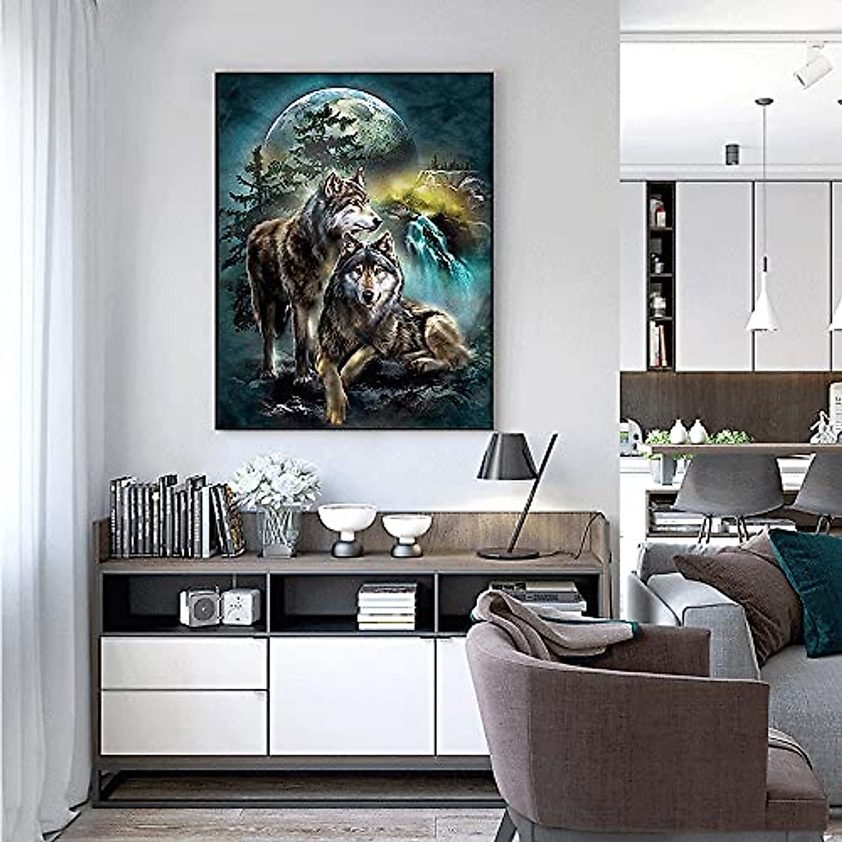 Kimily Moon Wolf DIY Paint by Numbers for Adults Kids Wolf Animal Paint by Numbers DIY Painting Wolves Moon Acrylic Paint by Numbers Moon Painting Kit Home Wall Living Room Bedroom Decor Moon Wolves