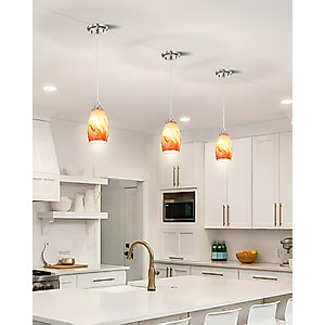 karyfine Art Glass Mini Pendant Lights Kitchen Island Marble Glass Pendant Light Shade with Brushed Nickel Finish Ceiling Hanging Lights for Kitchen Over Sink,Dining/Living Room Red Marble-1Pack