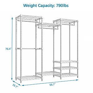 VIPEK V5 Portable Closet Wardrobe Heavy Duty Clothes Rack, Freestanding Closet Metal Clothing Rack with 4 Hang Rods & 8 Shelves, Adjustable Custom Closet Rack, 56.7" Lx15.7 Wx76.4 H, White (Medium)