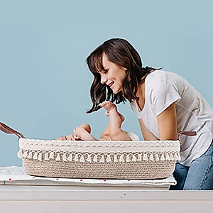 Baby Changing Basket for Babies, Moses Basket Diaper Changing Station Changing Table Topper with Foam Changing Pad 3 Pack Waterproof Cotton Mattress Changing Pad Cover, Boho Nursery Decor