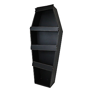 Ebros Gothic Graveyard Creepy Oddity Light Duty Black Coffin Casket Cabinet Shelving Display Wall Hanging Floating MDF Wood Shelf with 4 Tiers 30" Tall 12.5" Wide