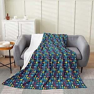 Kids Movie Theater Throw Blanket Twin Kawaii Popcorn Drinks Plush Bed Blanket for Bed Sofa Stars Dessert Fleece Blanket Cartoon Film Cinema Theme Photography Fuzzy Blanket Soft Cozy Blanket, Blue