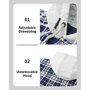 MAGCOMSEN Men's Cotton Flannel Jacket Thicken Plaid Long Sleeve Loose Hooded Shirts Jacket Men Padded Coat Flannel Hooded Shirt Jacket