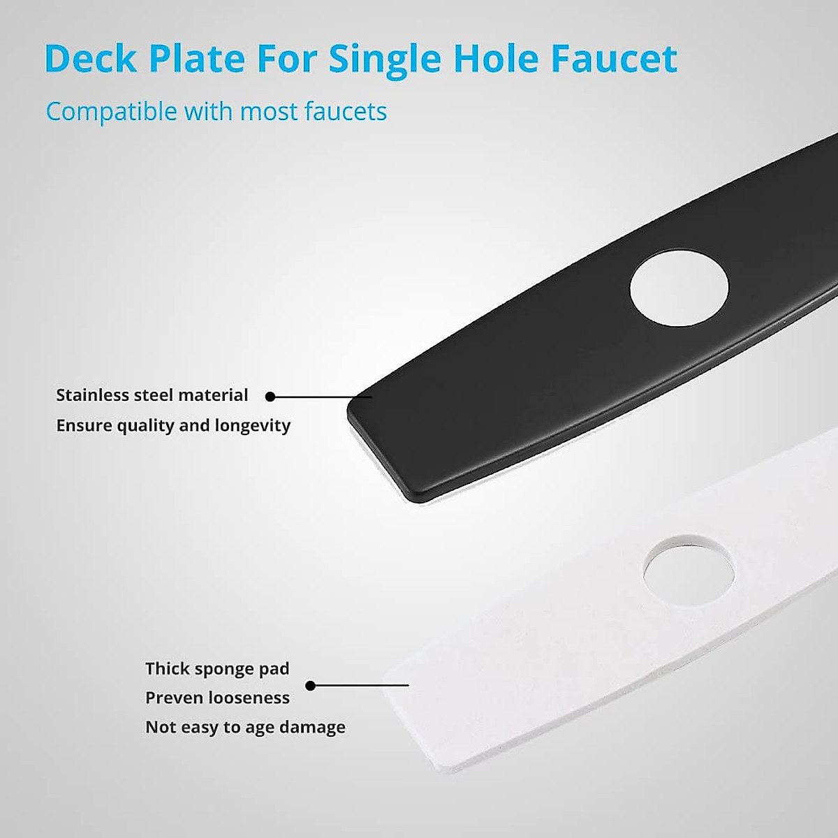 Wovier Faucet Plate,Matte Black Sink Hole Cover Plate,10" Rectangle Escutcheon Plate 304 Circular Stainless Steel Deck Plate for 1 or 3 Hole Bathroom or Kitchen Sink Faucet Mixer Tap