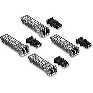 TRENDnet SFP Multi-Mode LC Module 4-Pack, TEG-MGBSX/4, Transmission Up to 550m (1804 Ft), Mini-GBIC, Hot Pluggable, IEEE 802.3z Gigabit Ethernet, Supports Up to 1.25 Gbps, Lifetime Protection