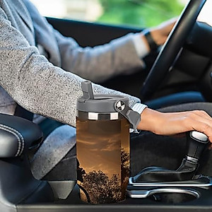 30oz Stainless Steel Insulated Tumbler with Flip Lid & Straw, Leakproof Travel Mug for Car, Mountain Bike in The Evening Double Wall Vacuum Thermal Coffee Cup with Handle, Spill-Proof Design for Hot/C