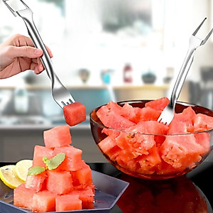 2-in-1 Stainless Steel Fruit Cutter, 2024 New Watermelon Fork Slicer Cutter Slicer Tool, Dual Head Fruit Forks Slicer Knife(1PCS)