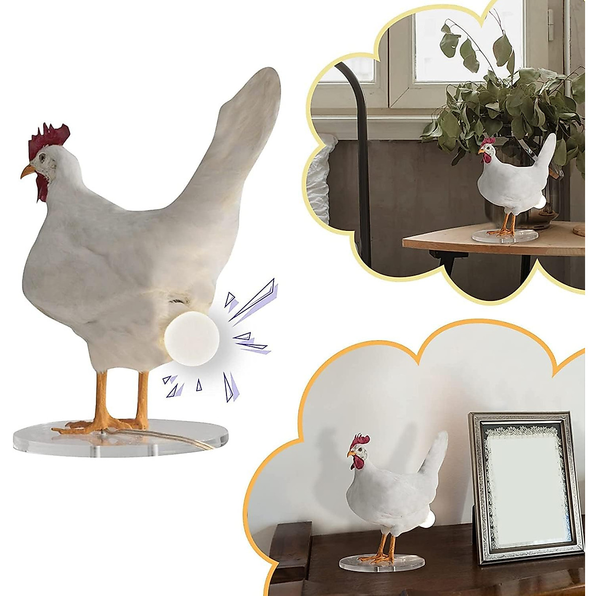RQPQBO 2023 New Chicken Lamp with Egg in Butt Funky LED Chicken Egg Lamp Resin Chicken Lights Table Decor Funny Chicken Desk Lamp Lifelike Unique Lamps for Home Bedroom Living Room Decor (A)