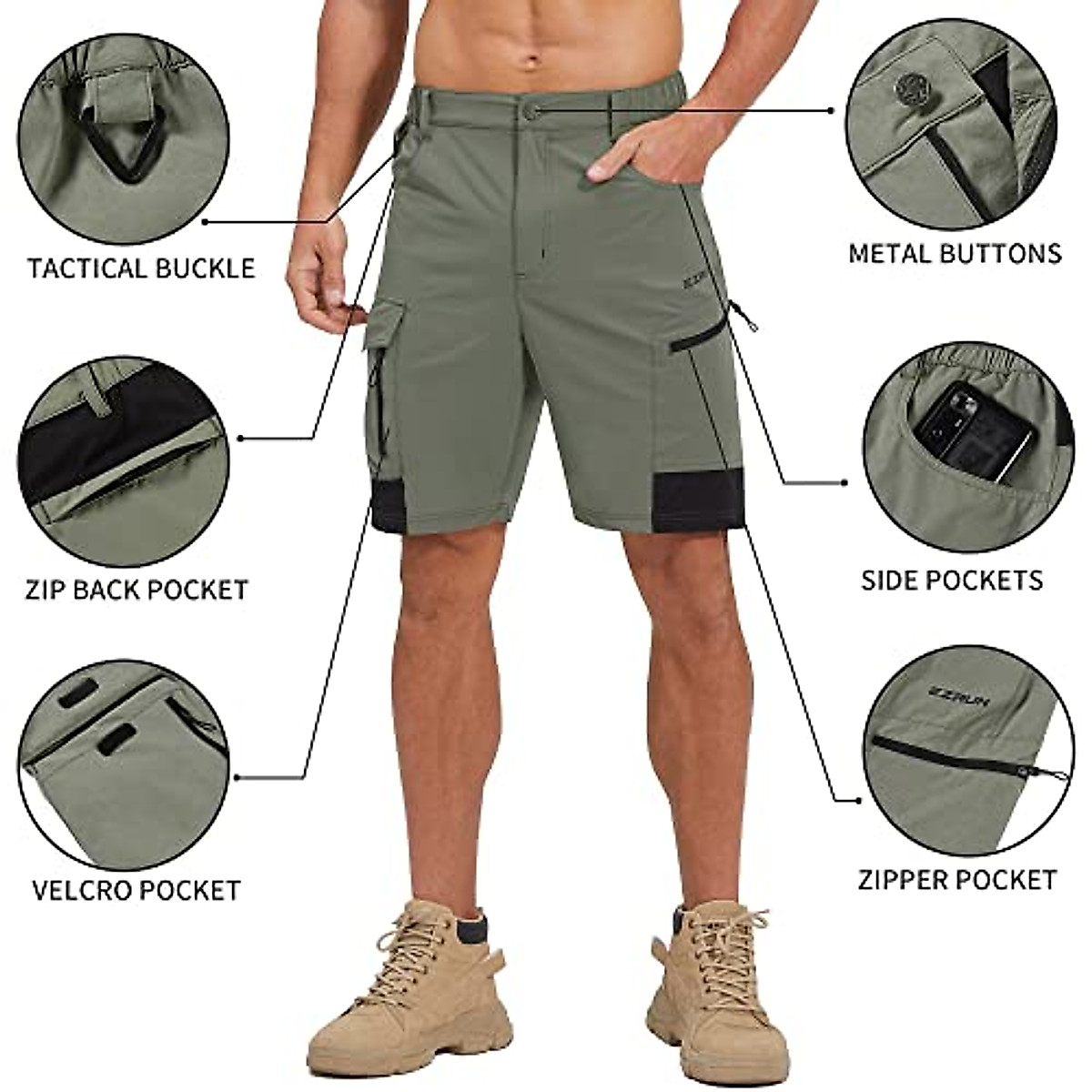 EZRUN Men's Hiking Cargo Shorts Quick Dry Golf Outdoor Work Tactical Shorts with Multi Pocket for Fishing Travel
