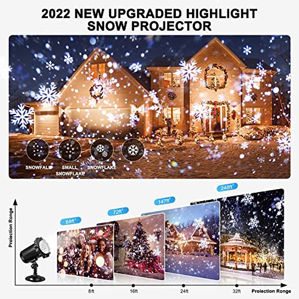 Christmas Snowflake Projector Lights, ALINKEY Highlight Dynamic LED Snow Light Projection, IP65 Waterproof Snowfall Spotlight Lighting Decor for Xmas Holiday Party Wedding Garden Landscape Home