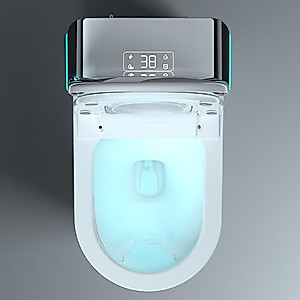 Smart Toilet with Auto Open/Close Lid, Bidet Toilet Pump-assisted, Blackout Flush, Heated Seat, Dual Auto Flush, Warm Water, Foot Sensor Operation, Tankless Elongated Toilets with LED Display