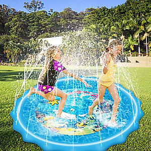 Mademax Upgraded 79" Splash Pad, Sprinkler & Splash Play Mat, Inflatable Summer Outdoor Sprinkler Pad Water Toys Fun for Children, Infants, Toddlers, Boys, Girls and Kids