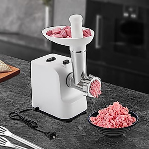 Meat Grinder, 1000W Stainless Steel Sausage Maker with 3 Plates, Sausage Stuffer Tube and Food Pusher, Meat Grinder Electric, for Home & Kitchen (White)