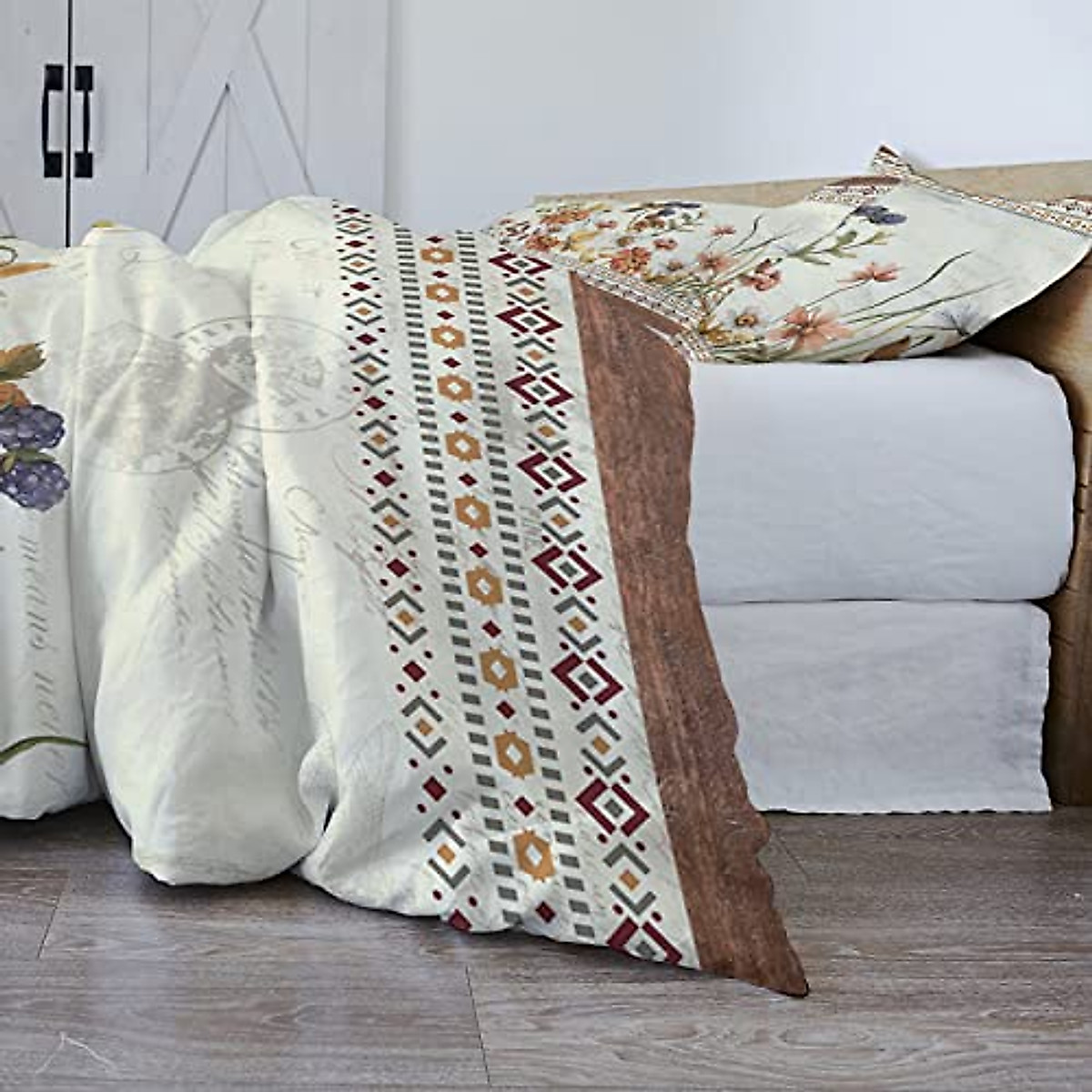 Durable Duvet Cover Set 3 Piece Bedding Sets Twin Size, Rustic Flowers Comforter Set Soft Microfiber Fill Bedding with 1 Comforter Cover, 2 Pillowcases Farmhouse Floral Fall Plants Rural Southwest