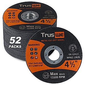Truswe Cut Off Wheels 4 1/2 Inch - 52 Pack 4.5 Cut Off Wheel Metal and Stainless Steel Cutting Wheel for Angle Grinder