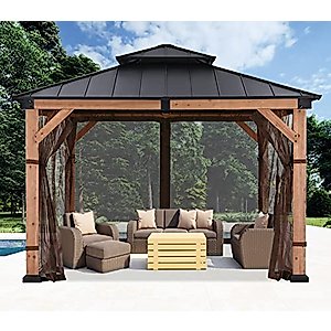 ABCCANOPY Universal Gazebo Netting Replacement 11x11 - Mosquito Netting for Gazebo and Pergolas Outdoor Mesh Netting Screen 4-Panel Sidewall Curtain with Double-Side Zippers (Brown)
