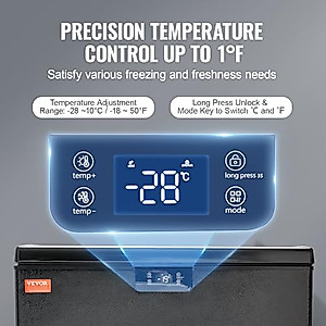 VEVOR Chest Freezer, 10 Cu.ft Compact Deep Freezer, Free Standing Top Open Door Compact Freezers with 2 Removable Baskets & Adjustable Thermostat, Energy Saving & Low Noise, Black