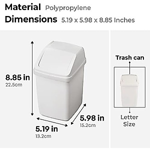 Small Trash can with lid 2 Liter/ 0.5 Gallon Mini Wastebasket for Countertop, Coffee Area, Dorm Room Essentials, Bathroom, Office & Home, Kitchen, Bedroom - White