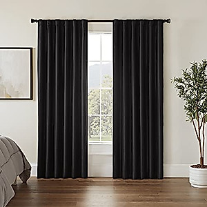 Eclipse Fresno Modern Blackout Thermal Rod Pocket Window Curtain for Bedroom (1 Panel), 52 in x 63 in, Black