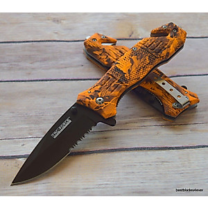 8 Inch Overall Tactical Rescue Stainless Steel Open Folding Pocket Knife With Clip Outdoor Survival Hunting Knife for Camping by Survival Steel