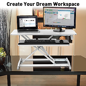 AboveTEK Standing Desk Converter, 36" Stand Up Desk Riser with Gel Wrist Rest, Tabletop Sit Stand Desk Fits Dual Monitors, Two Tiered Adjustable Height Desk with Removal Keyboard Tray, White