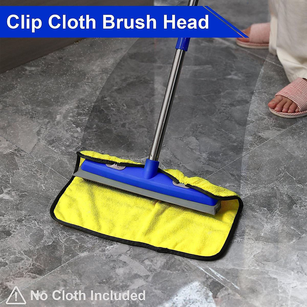 Rubber Broom Carpet Rake for Pet Hair Remover, Fur Remover Broom with Squeegee, Portable Detailing Lint Remover Brush, Pet Hair Removal Tool for Fluff Carpet, Hardwood Floor, Tile, Window (Blue)