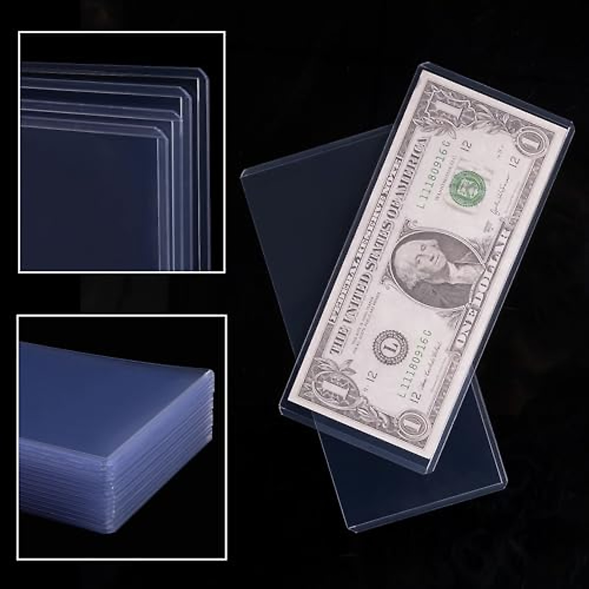 Display Zone Regular Dollar Bill Currency Toploads, Protective Paper Money Sleeves for Collectors, Crystal Clear Plastic Holders for Cash, 40-Count