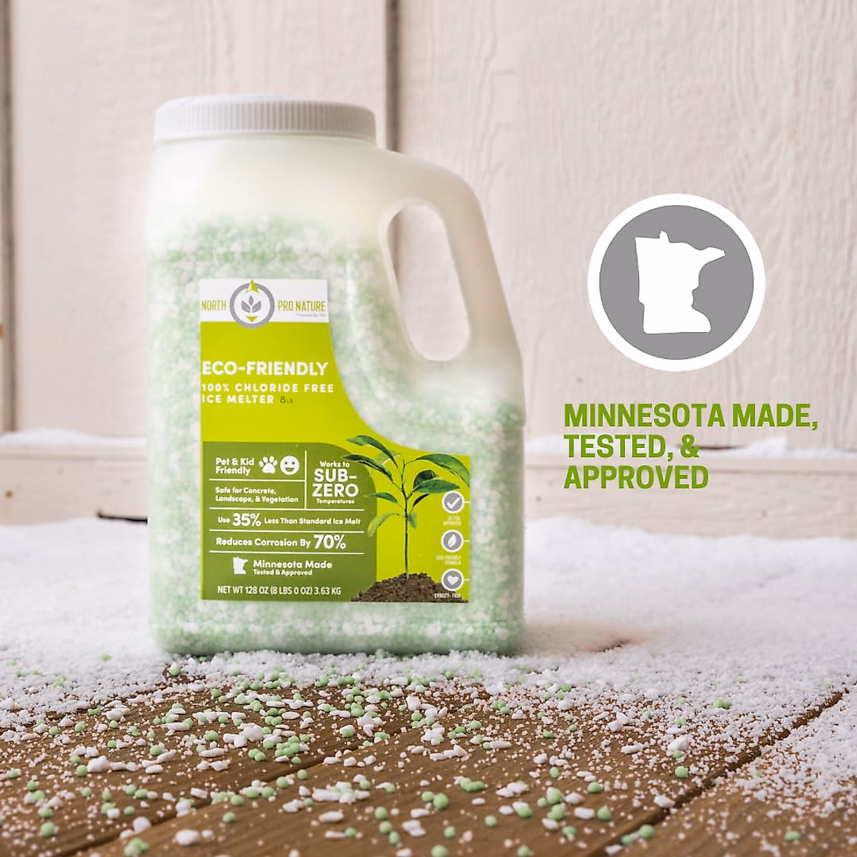 Northern Salt North Pro Nature Sub Zero Deicer, 8 lb Ice Melt Jug, 100% Chloride Free Eco-Friendly Concrete Safe Ice Melt for Pavement