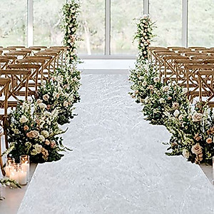 ROMANKAS Aisle Runner for Wedding Ceremony 2x15 FT White Velvet Runner Wedding Aisle Decorations with Carpet Tape Outdoor Beach Wedding Carpet Decorative Wedding Aisle Runner Rug for Birthday Banquet