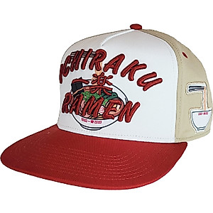 Naruto Shippuden Ichiraku Ramen Icon Hiden Leaf Village 5 Panel Structured Adjustable Adult Unisex Red and White Flat Bill Snapback Hat