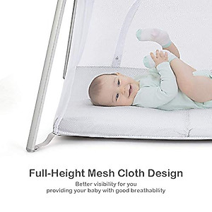 BABY JOY 2 in 1 Travel Crib with Side Zipper, Portable Pack and Play with Soft Washable Mattress, Lightweight Installation-Free Home Playard with Carry Bag, for Infants & Toddlers (Silver)