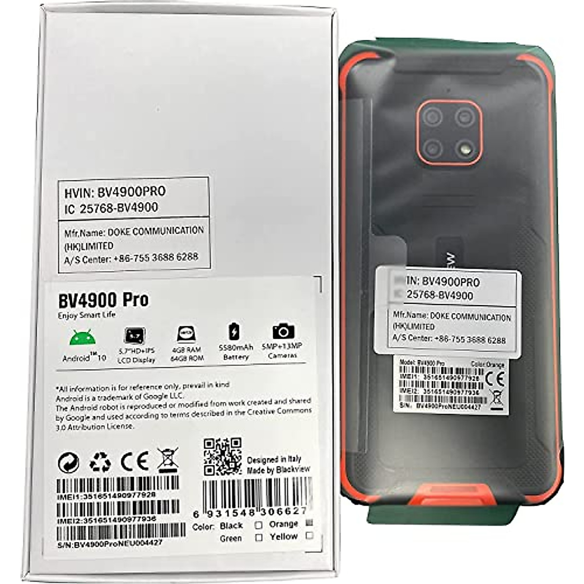 Blackview Rugged Smartphone Unlocked, BV4900Pro 4G Dual SIM Cell Phone Android 12, 7GB+64GB/SD 256GB Expandable, IP68 Waterproof Smartphone, 5580mAh Battery, 5.7" HD, NFC/GPS/OTG Rugged Android Phone